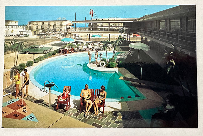 Caribbean Motel 1960's Postcard, Pool & Shuffleboard Court, Wildwood C ...